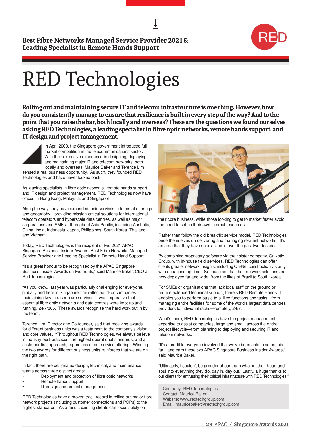 APAC Insider Singapore Business Awards 2021 | RED TECH GROUP